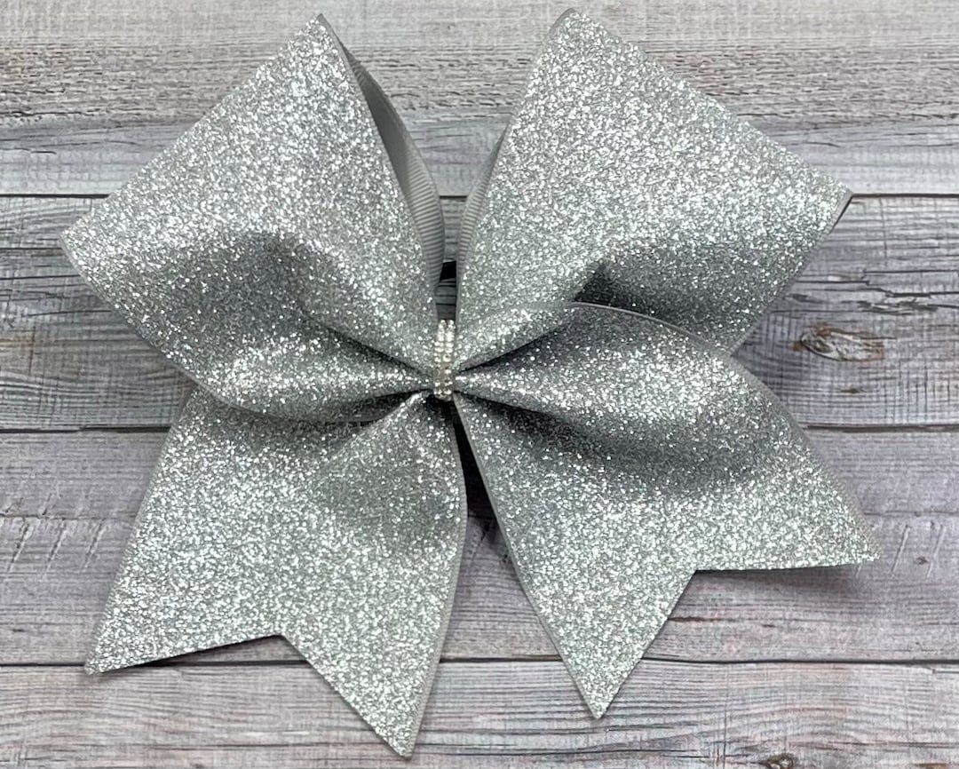 Competition Cheer Bow, Silver Glitter Cheer Bow, Silver Sparkly Cheer Bow, Glitter Cheer Bow ...