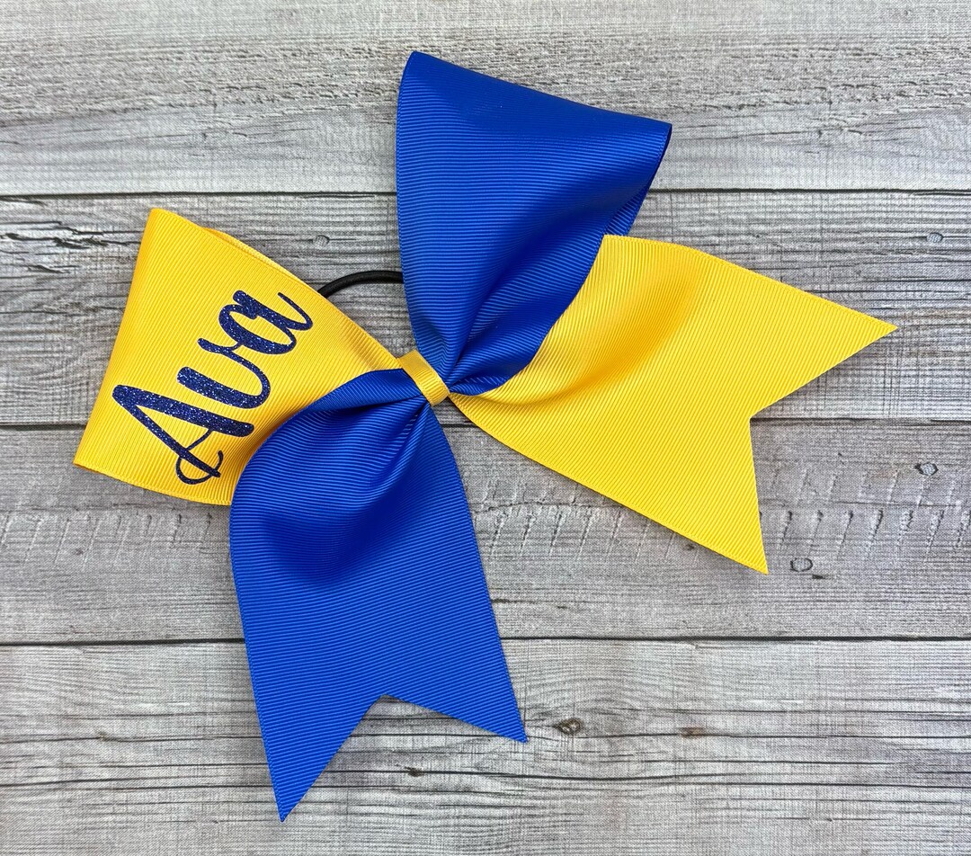 Blue and Yellow Gold Cheer Bow, Standard Grosgrain Cheer Bow, Two Color ...