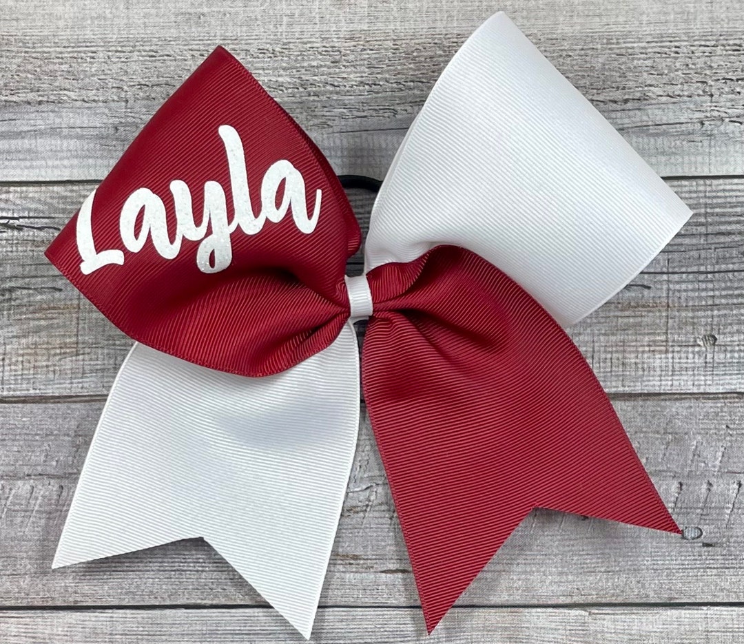 Maroon and White Standard Grosgrain Cheer Bow, Two Color Cheer Bow ...