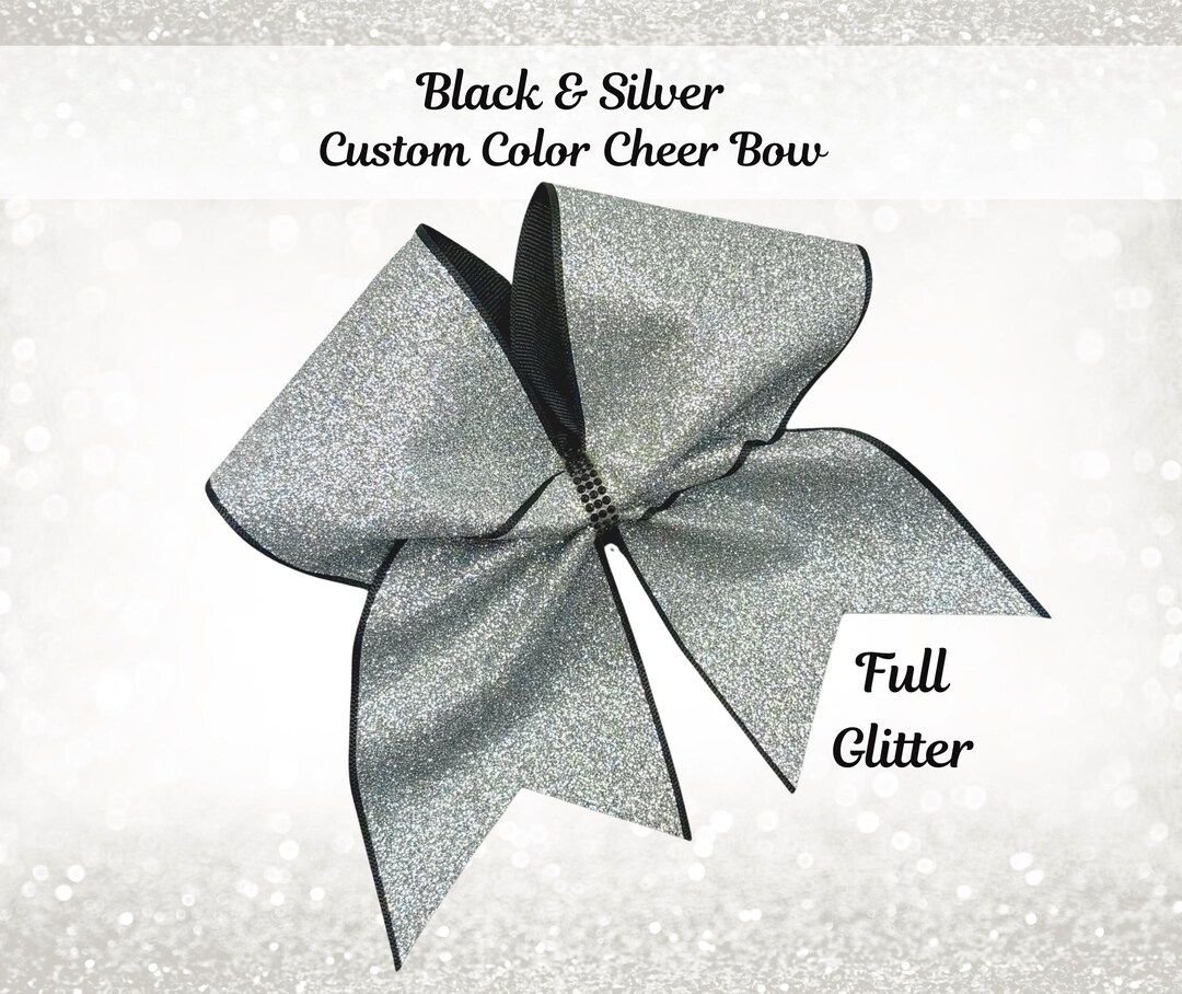 Custom Glitter Cheer Bow, Black and Silver Cheer Bow, Competition Cheer ...
