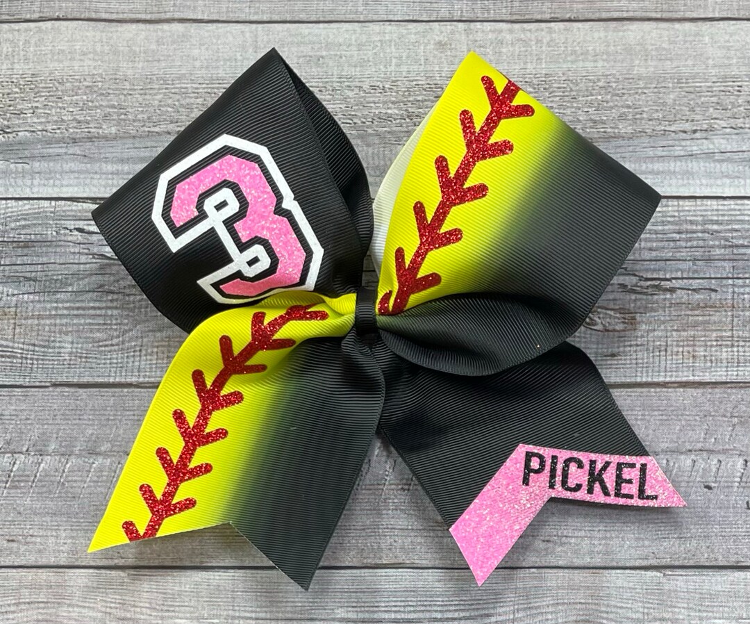 Softball Bow, Black With Softball Yellow Ombre, With Name or Mascot and ...