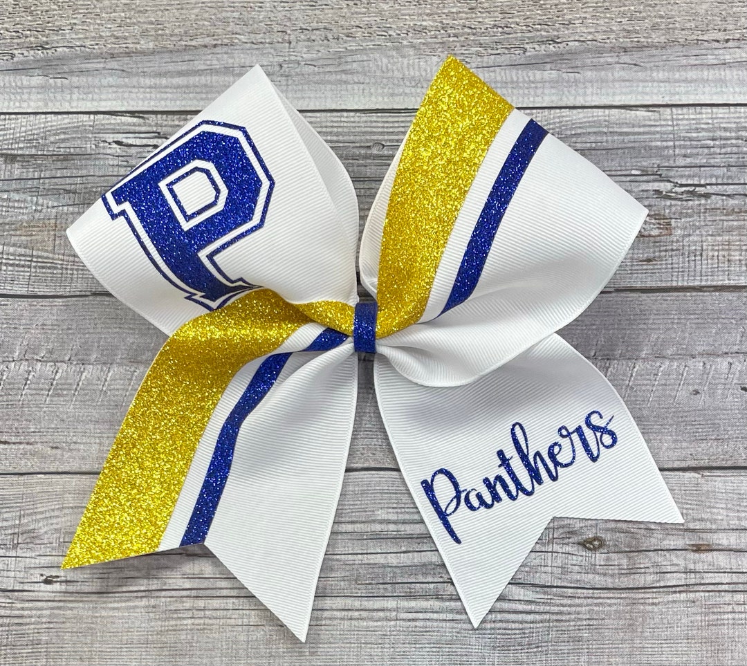 Blue and Gold Yellow Custom Glitter Cheer Bow, Competition Bow, Sparkly ...