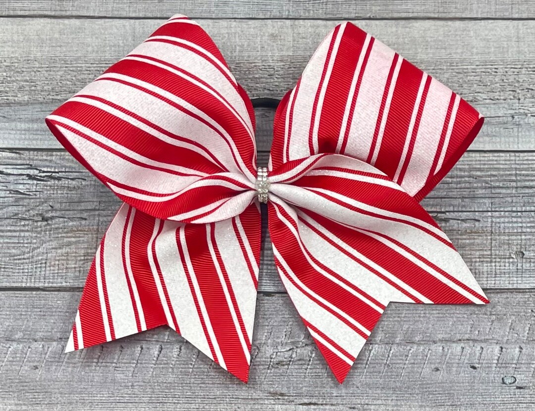 Christmas Candy Cane Stripes Glitter Cheer Bow, Red White Glitter ...