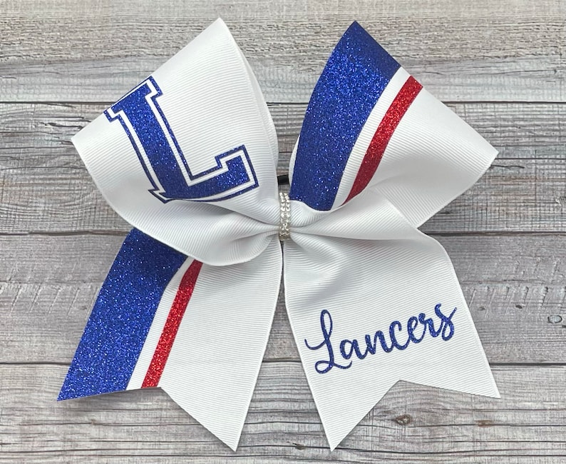 Red and Blue Custom Glitter Cheer Bow, Competition Bow, Sparkly Cheer ...