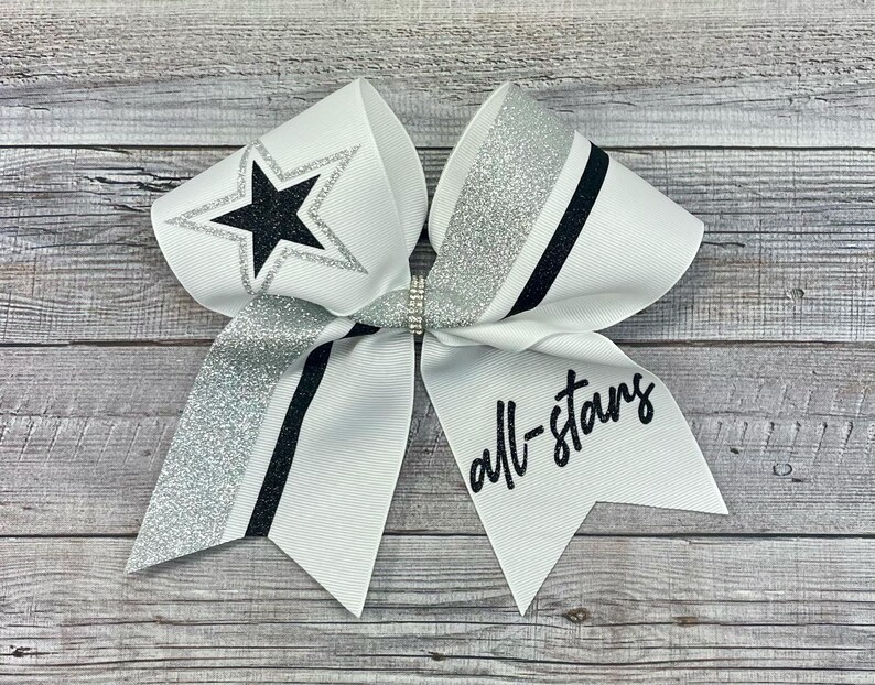 Silver Black Custom Glitter Cheer Bow, Competition Bow, Sparkly Cheer ...