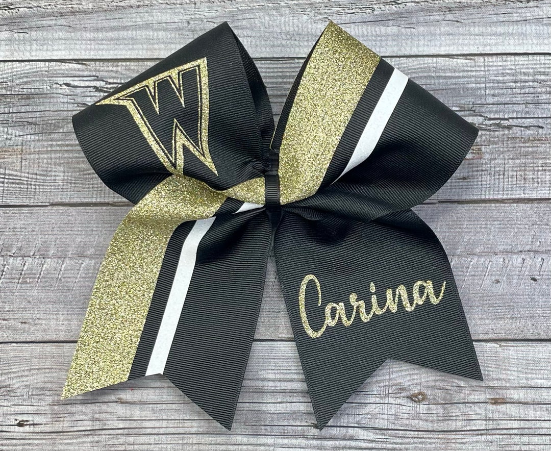 Black and Gold Custom Glitter Cheer Bow, Competition Bow, Sparkly Cheer ...
