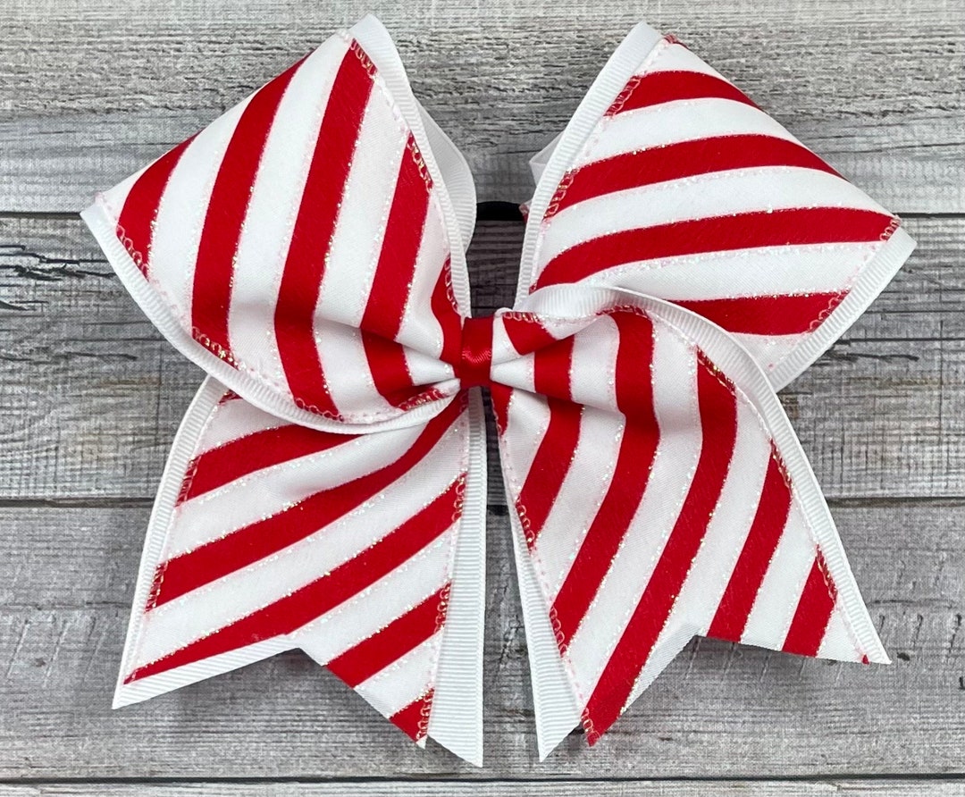 Christmas Stripes Glitter Cheer Bow, Red White Glitter Competition Bow ...