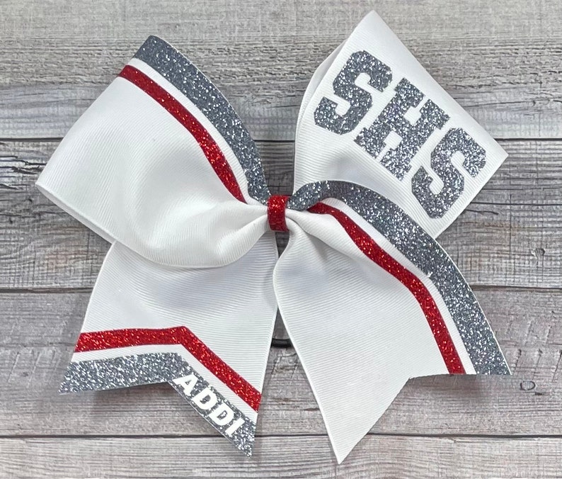 Royal Blue Silver White Custom Glitter Cheer Bow, Competition Bow ...