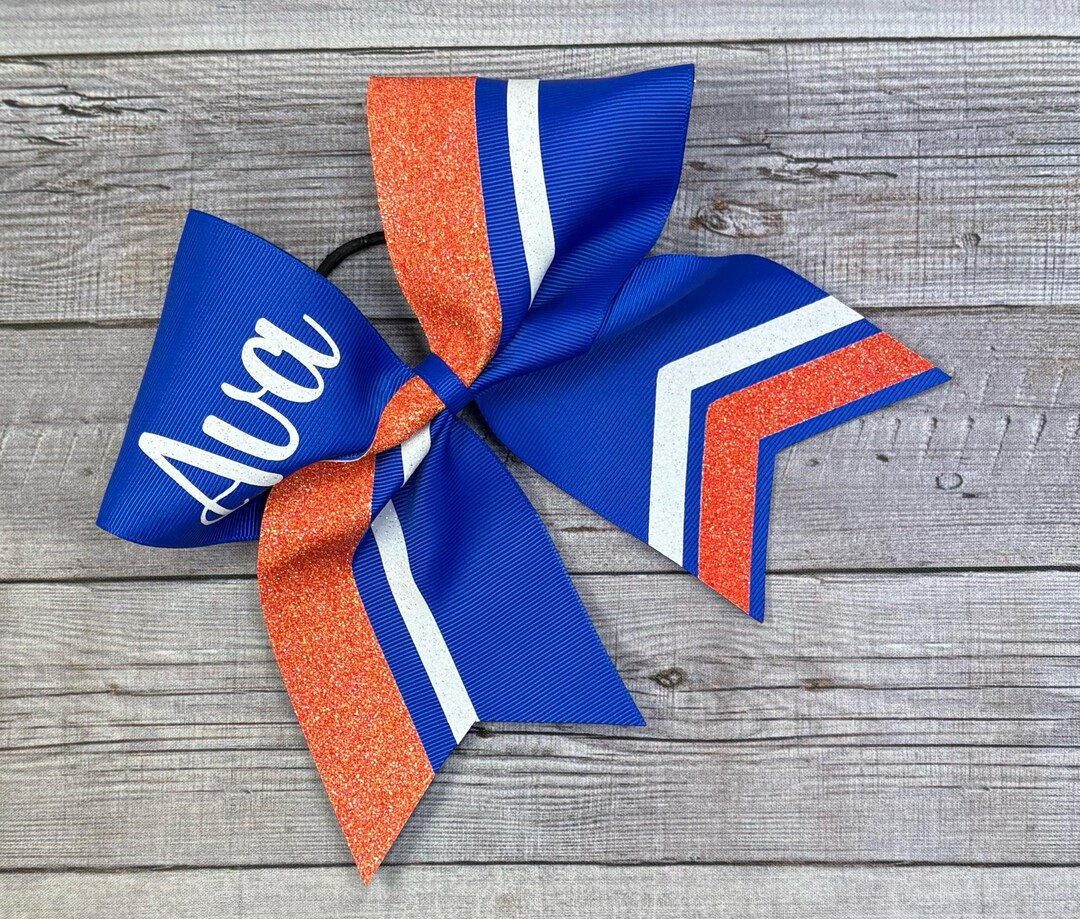 Royal Blue and Orange Custom Glitter Cheer Bow, Royal Blue Orange Cheer ...
