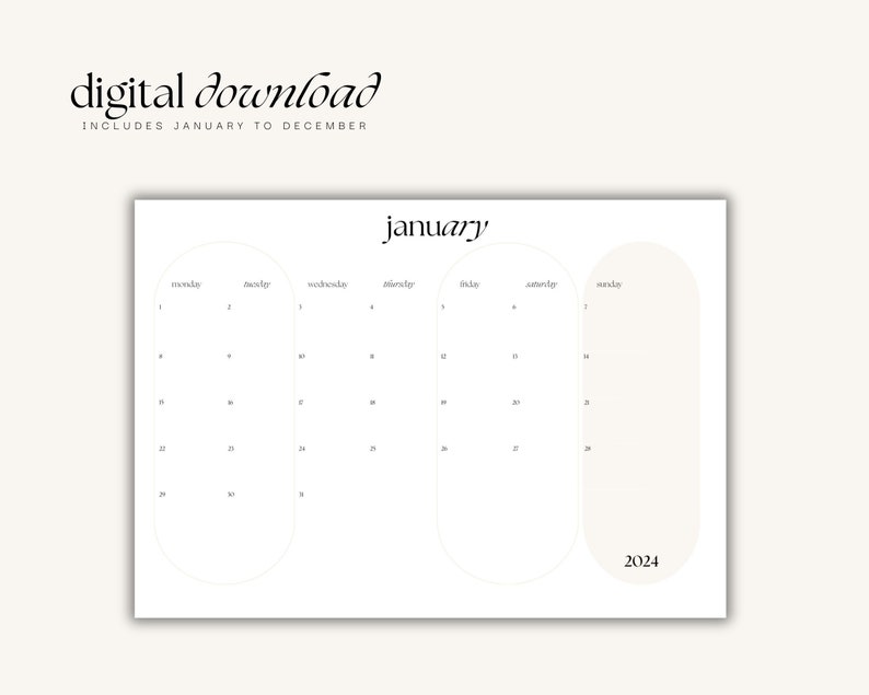 Printable Calendar 2024 Monthly Planner 2024 A4 & Letter - Etsy