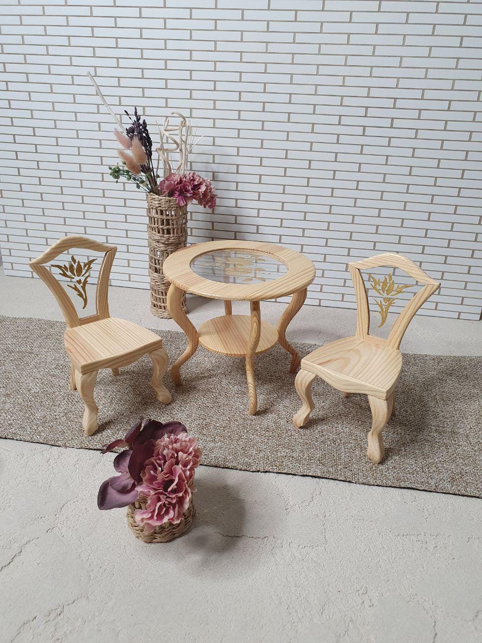 Furniture Set 1/6 Scale for Dolls: Table and Two Chairs, Doll Furniture ...