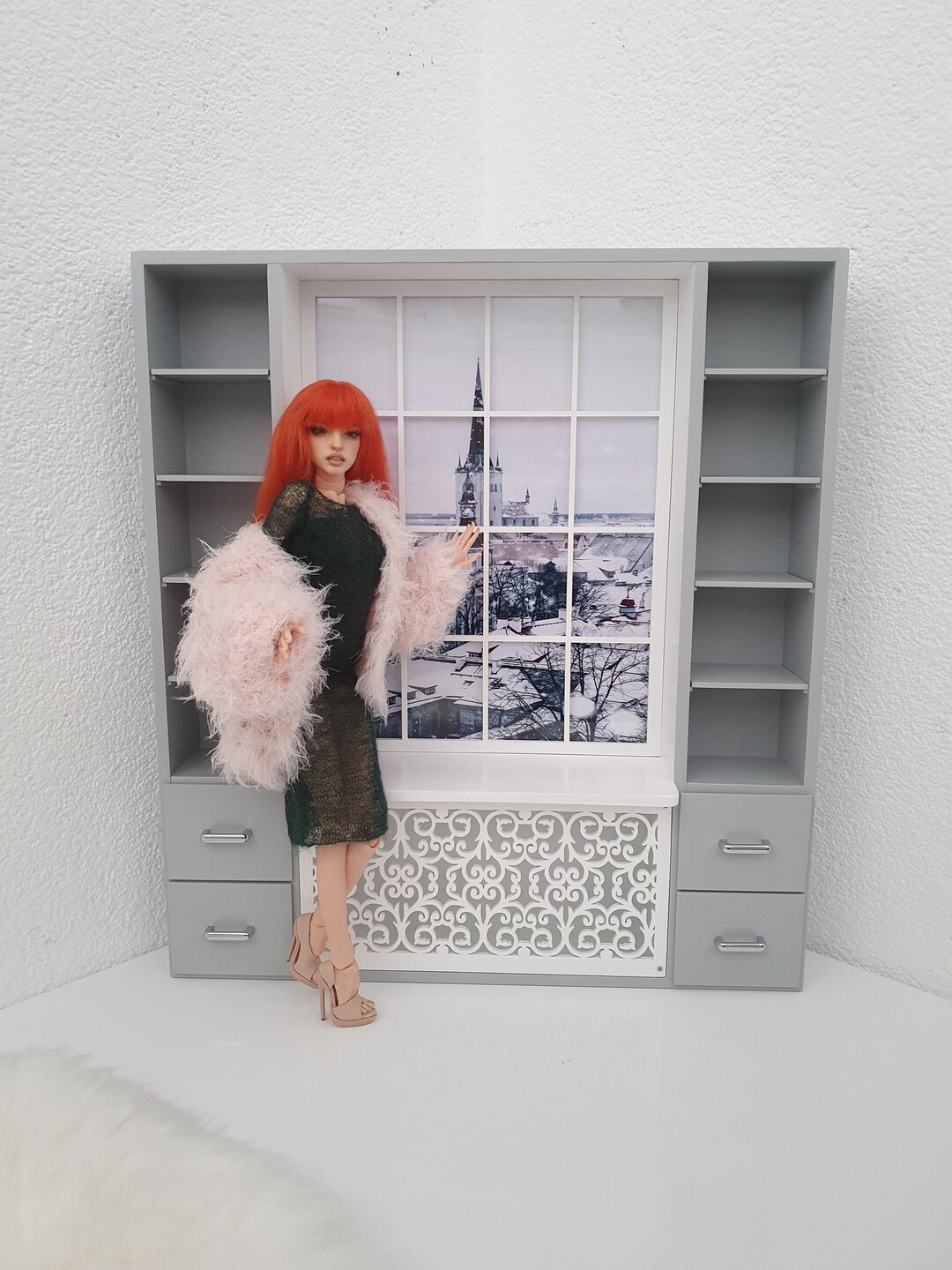 BJD Doll Furniture, Bookcase With Window, Diorama for Dolls 16', 1/4 ...