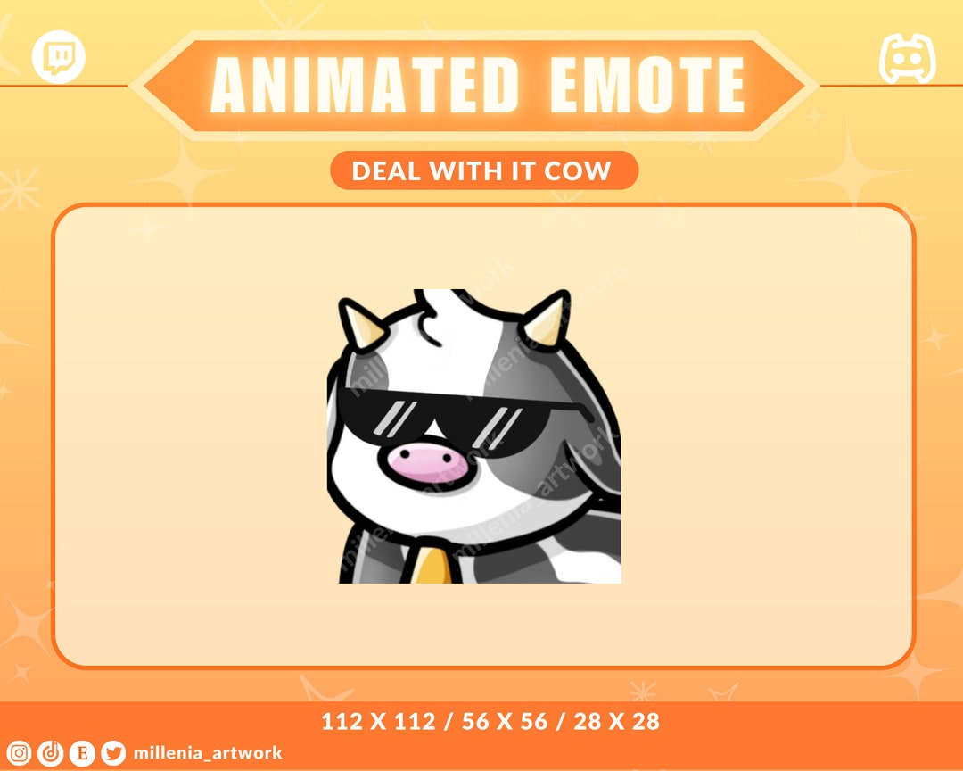 Animated Cute Cow Emote Cool Deal With It Twitch, Discord, Youtube - Etsy