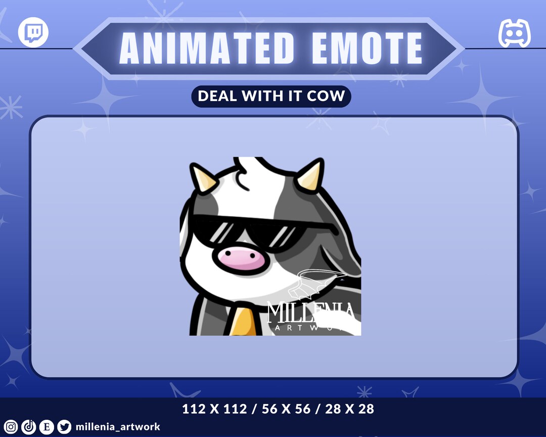 Animated Cute Cow Emote Cool Deal With It - Twitch, Discord, Youtube - Etsy