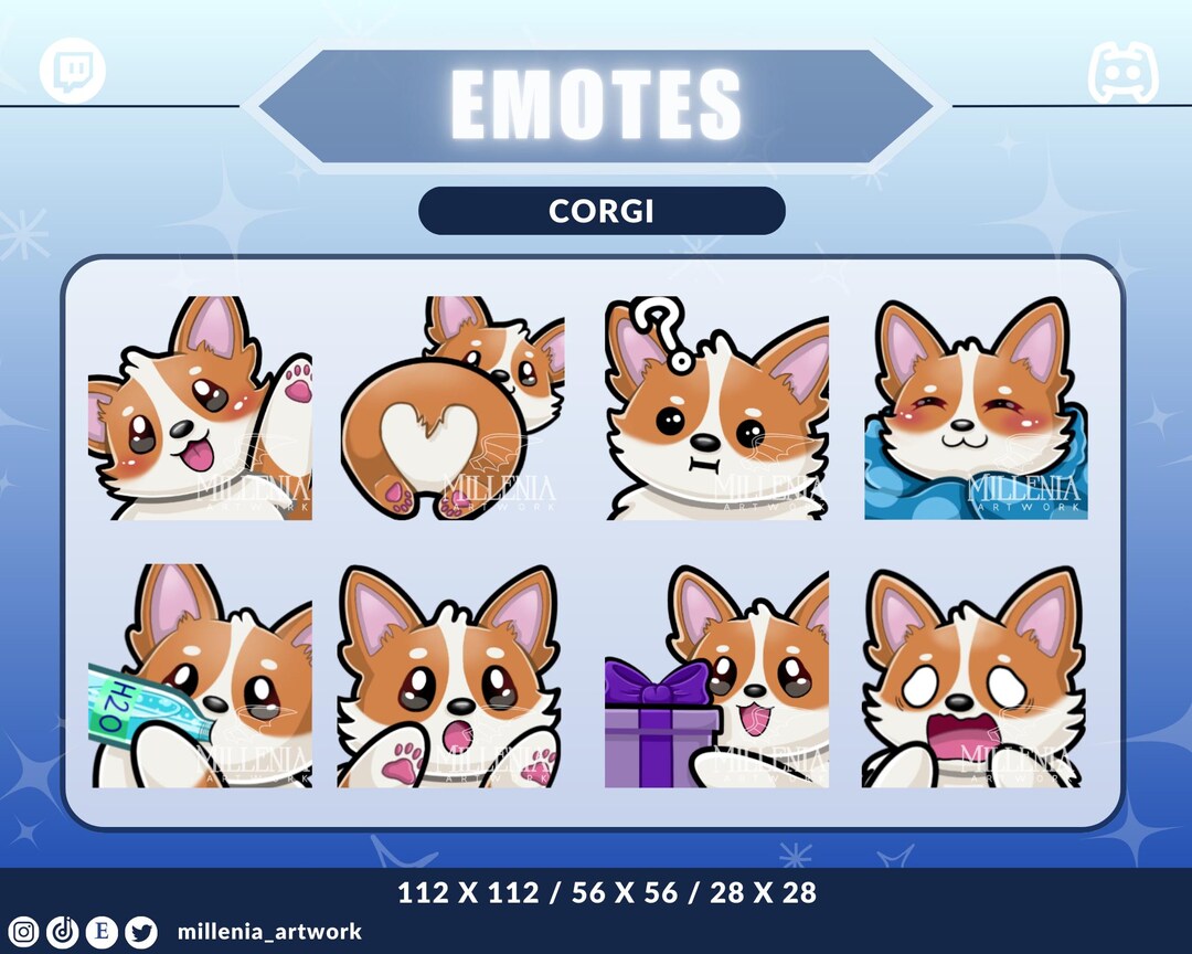 8 Cute Corgi Emotes - Twitch, Youtube, Discord | Dog Emote Set ...