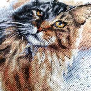 Maine Coon Cat Portrait Cross Stitch Pattern Watercolor Big Fluffy ...