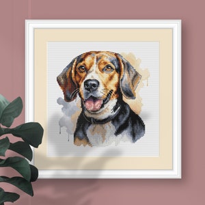 Beagle Portrait Cross Stitch Pattern Watercolor Beagle Dog PDF Chart ...