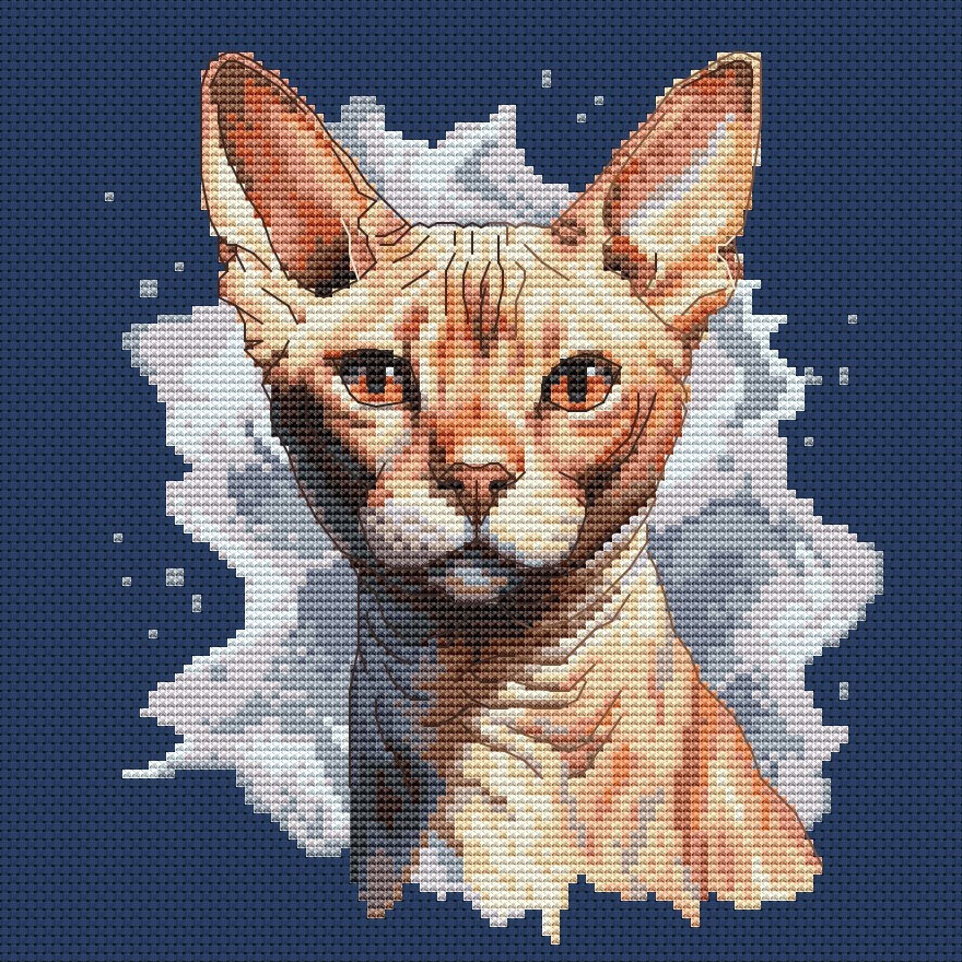 Sphynx Cat Portrait Cross Stitch Pattern Watercolor Canadian Sphynx Cat ...