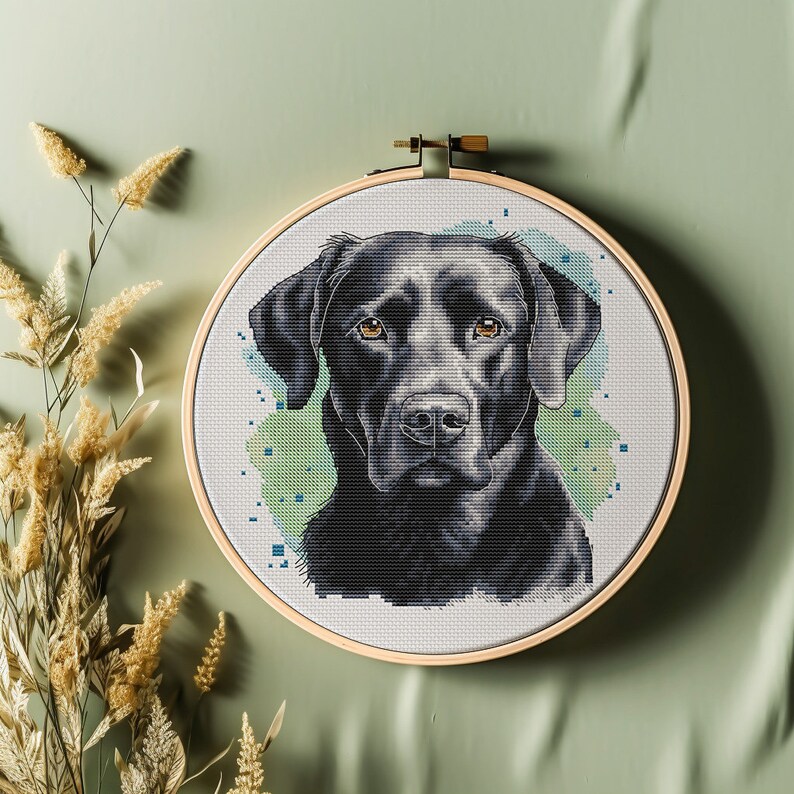 Black Labrador Cross Stitch Pattern Watercolor Black Lab Retriever Pup ...