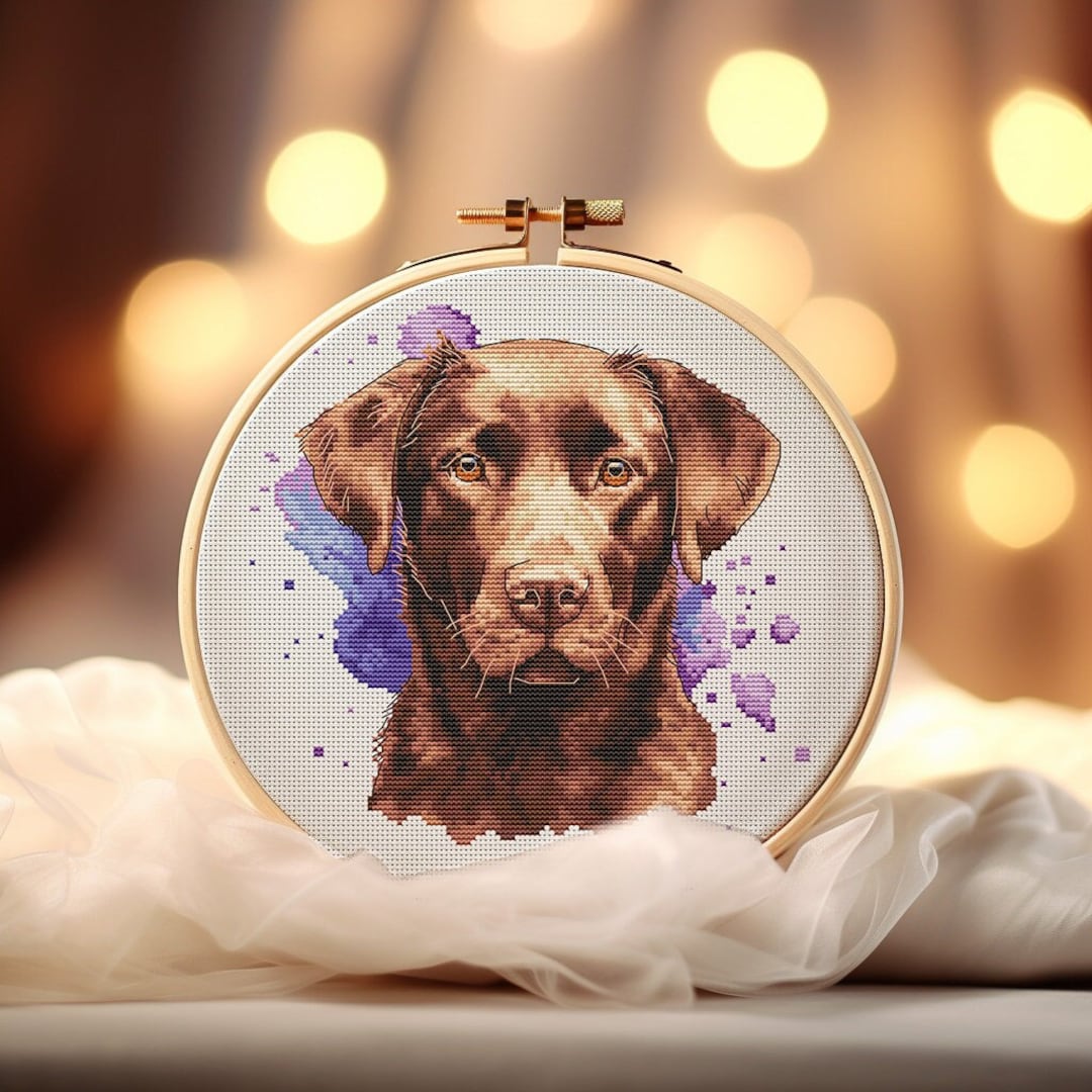 Chocolate Labrador Cross Stitch Pattern Watercolor Dog Portrait ...