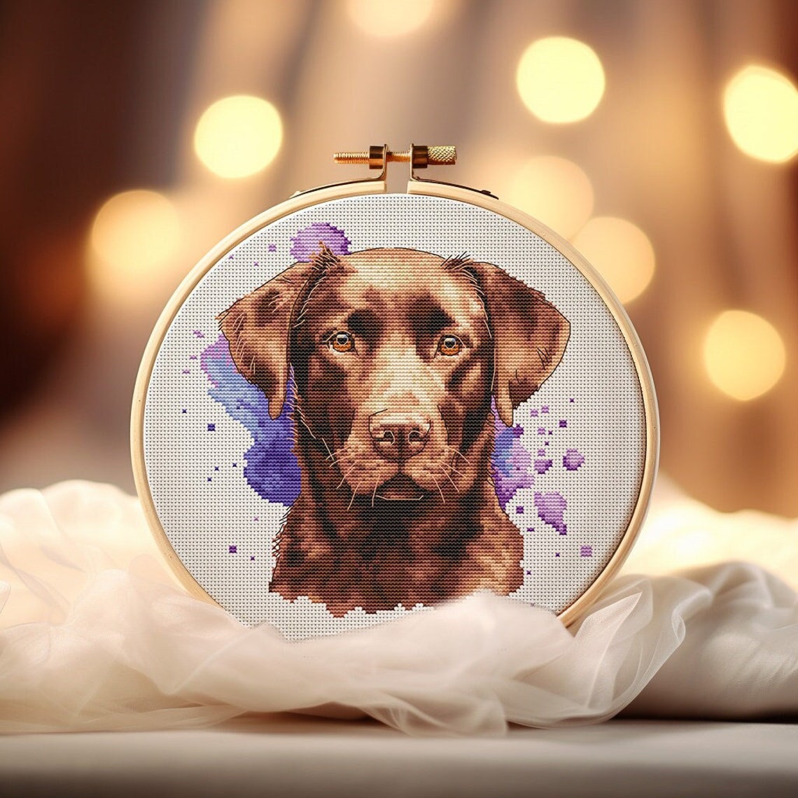 Chocolate Labrador Cross Stitch Pattern Watercolor Dog Portrait ...