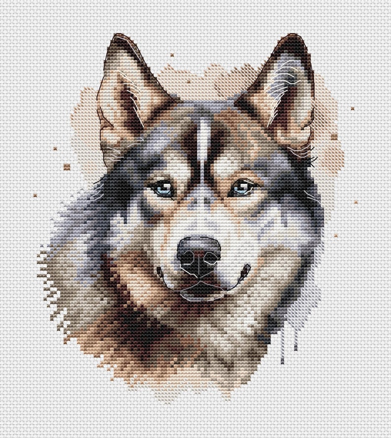 Husky Dog Cross Stitch Pattern Realistic Watercolor Siberian Husky ...