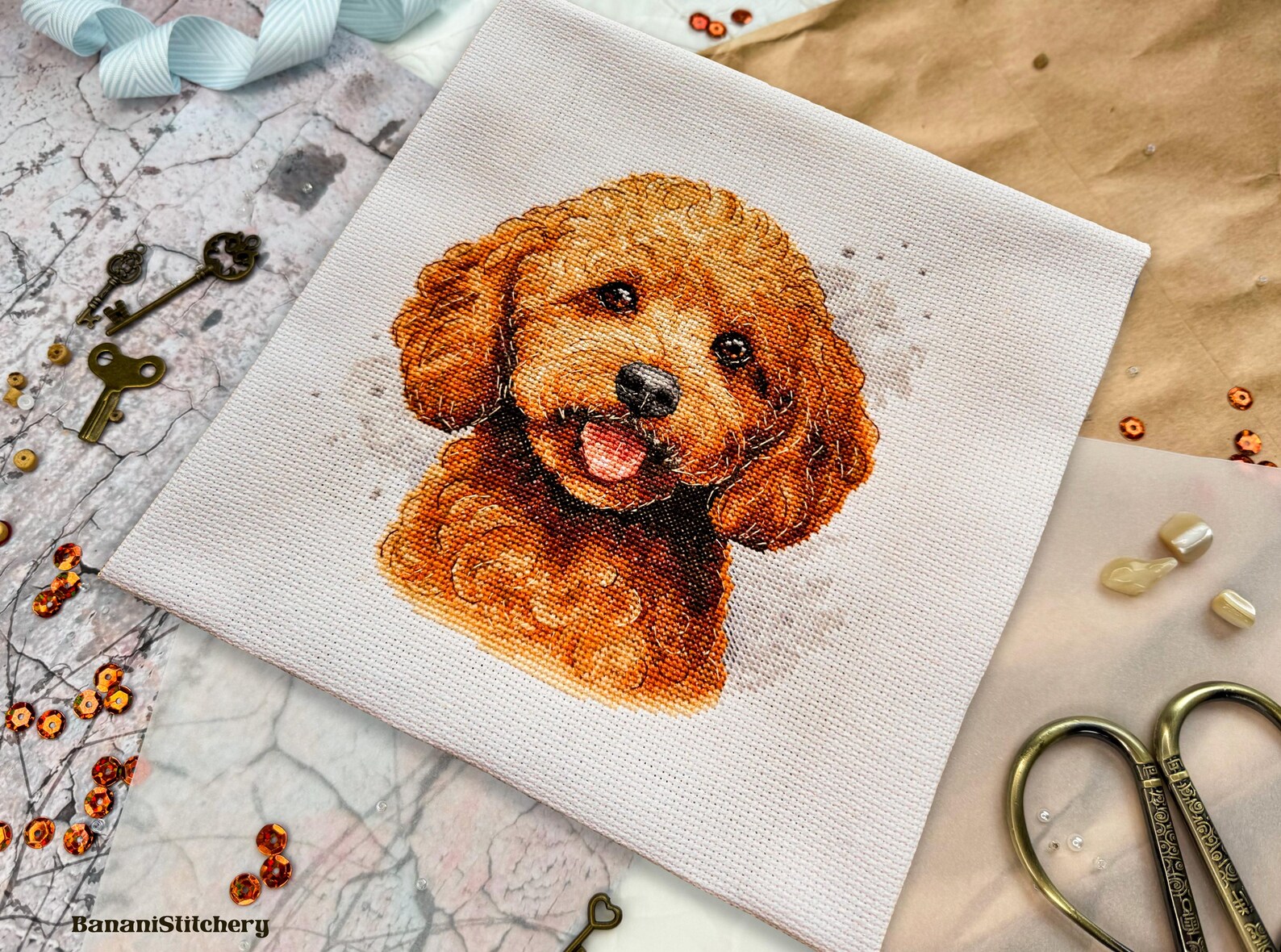 Red Toy Poodle Cross Stitch Pattern Apricot Miniature Poodle Portrait ...