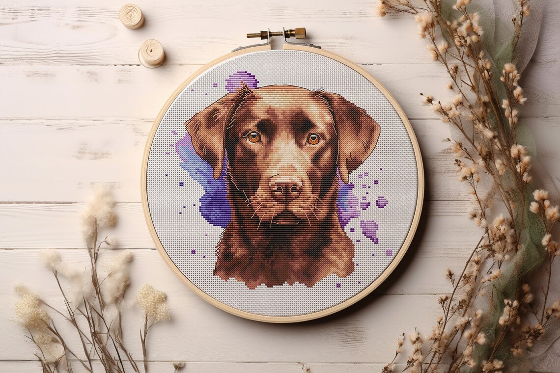 Chocolate Labrador Cross Stitch Pattern Watercolor Dog Portrait ...