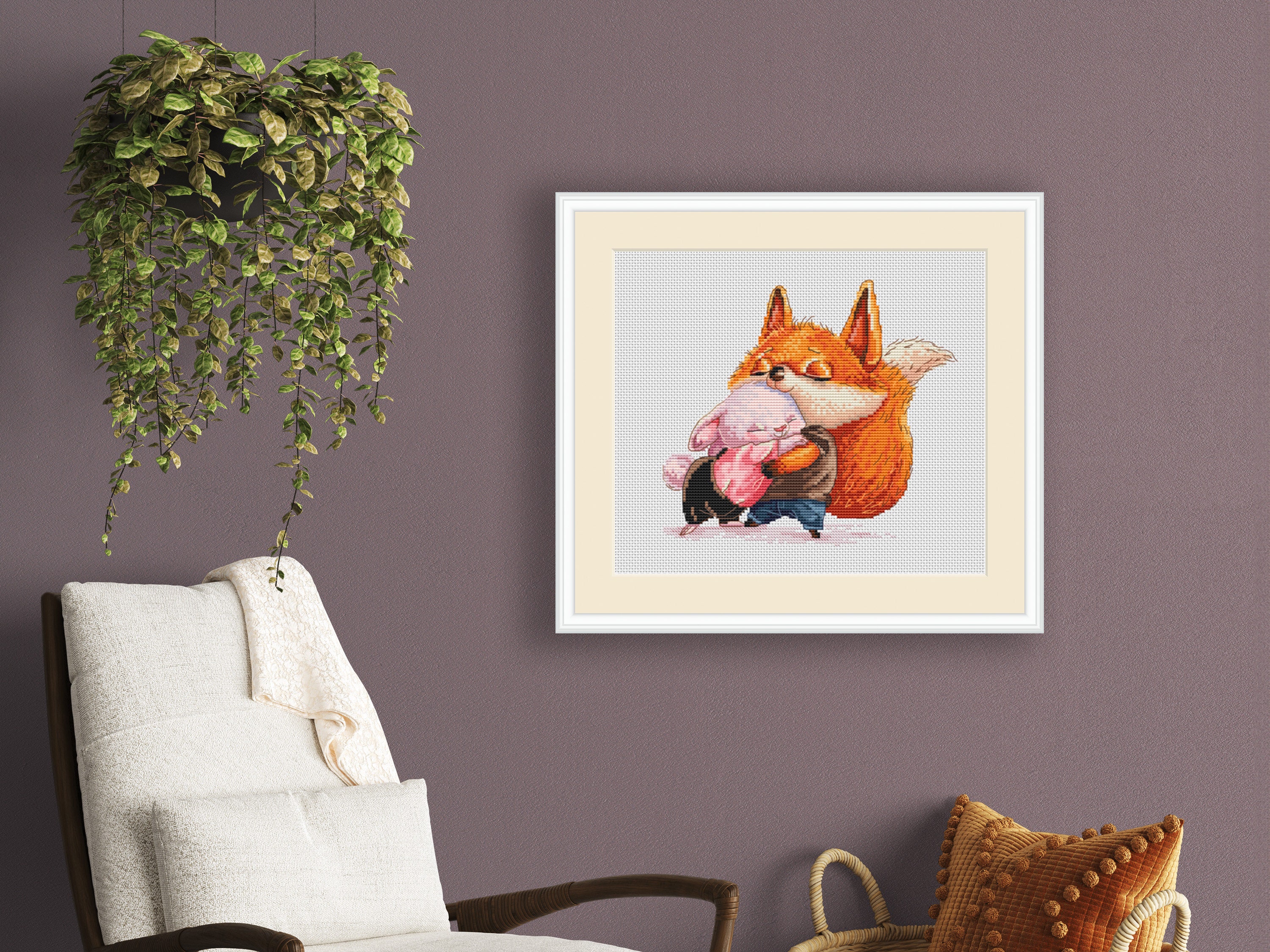 Friendship Fox & Bunny Cross-stitch Pattern Cute Red Fox and White ...