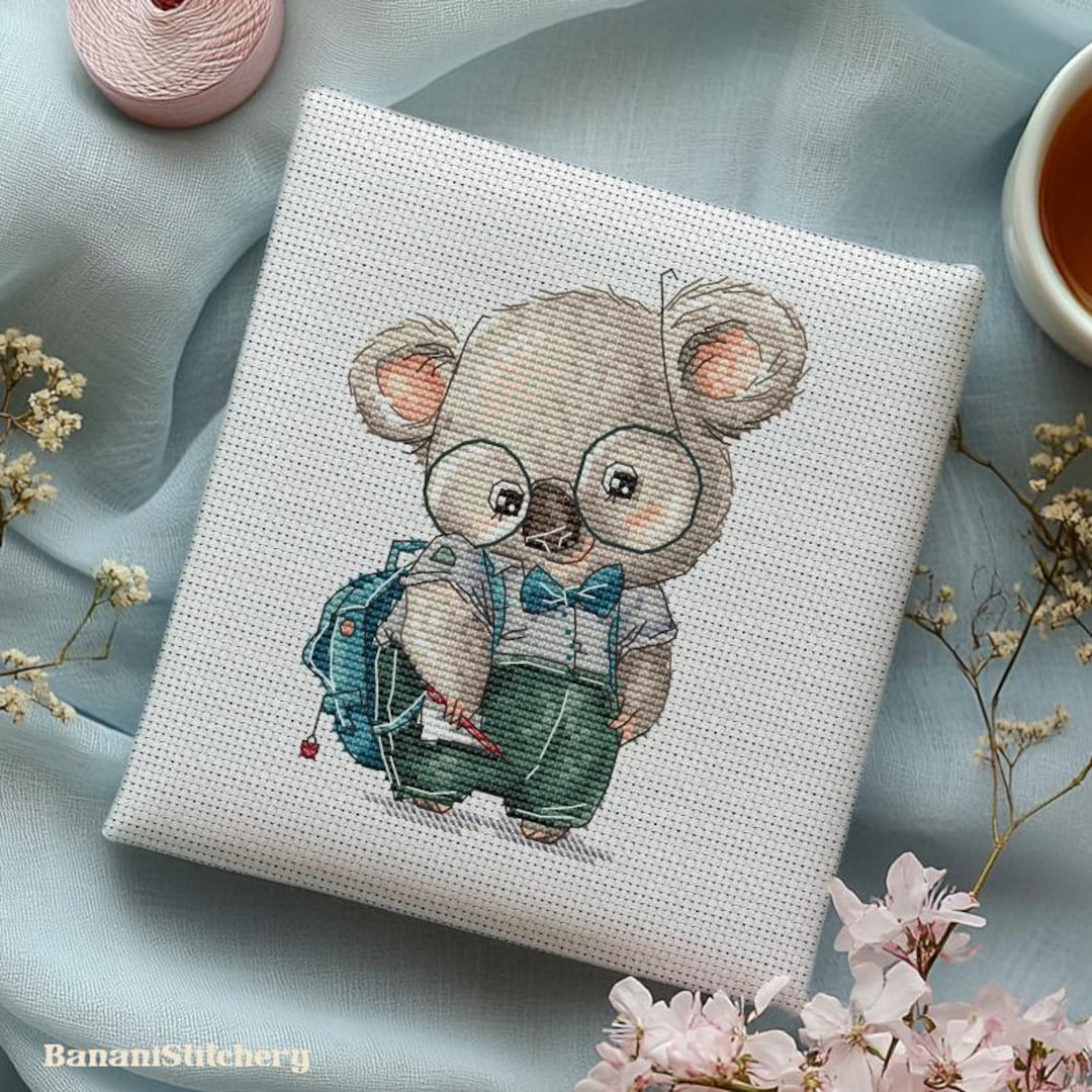 Shy Koala Student in Glasses With Backpack Cross Stitch Pattern ...