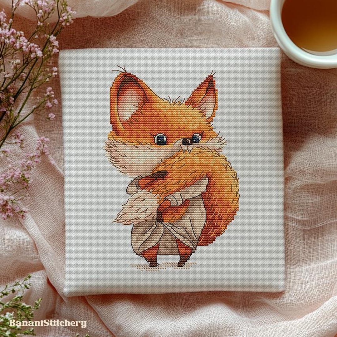 Shy Fox Cross Stitch Pattern PDF & SAGA | Small Easy Anthropomorphic ...