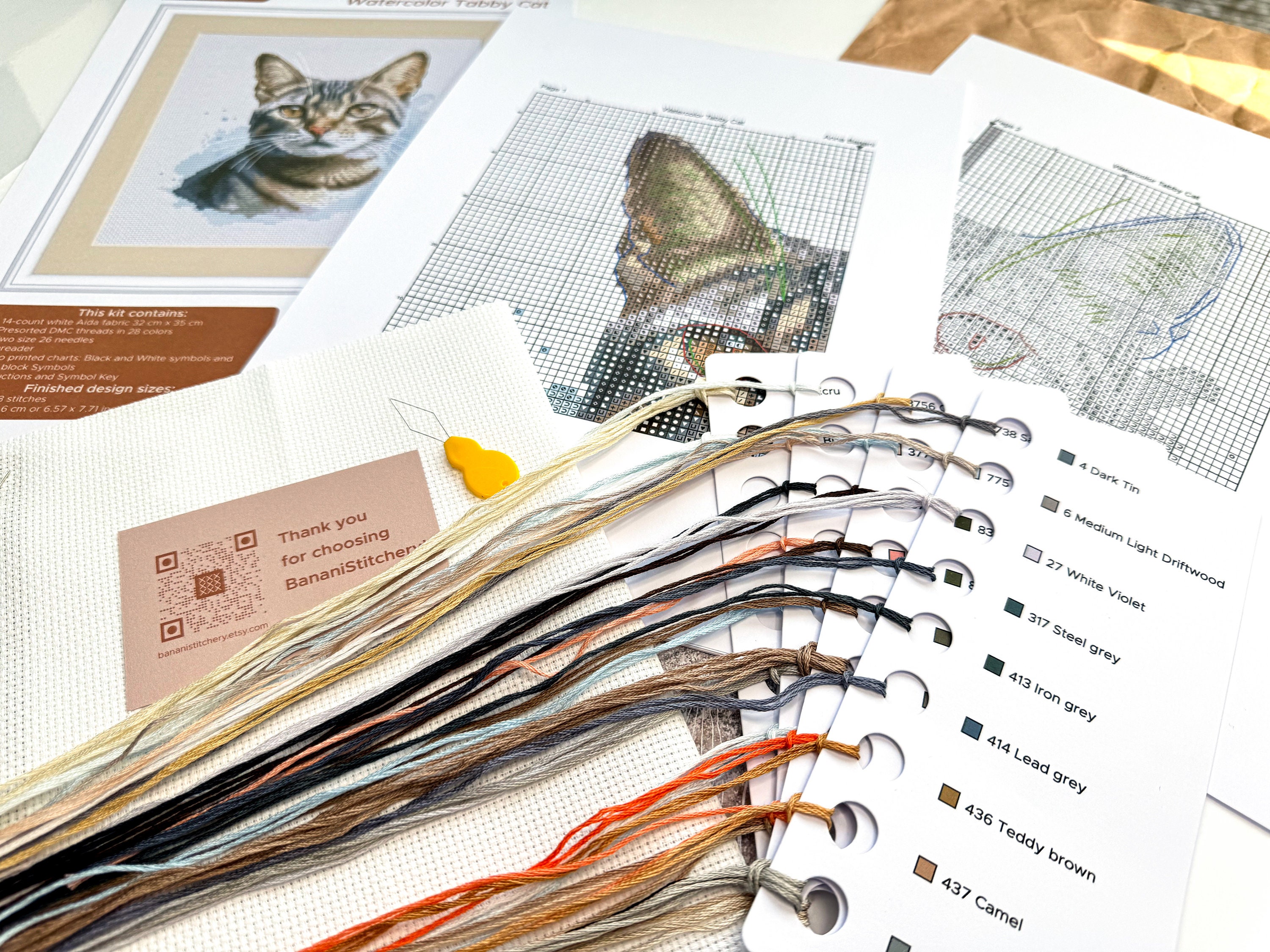 KIT Tabby Cat Portrait Cross Stitch Pattern Kit Grey Domestic Tabby Cat ...