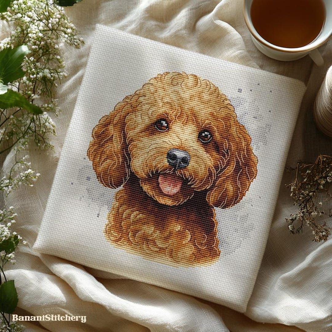 Red Toy Poodle Cross Stitch Pattern Apricot Miniature Poodle Portrait ...