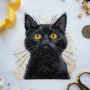 Black Cat Counted Cross Stitch Pattern | Watercolor Black Black Cat Counted Cross Stitch Pattern | Watercolor Black