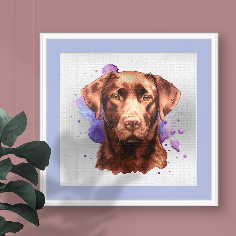 Chocolate Labrador Cross Stitch Pattern Watercolor Dog Portrait ...