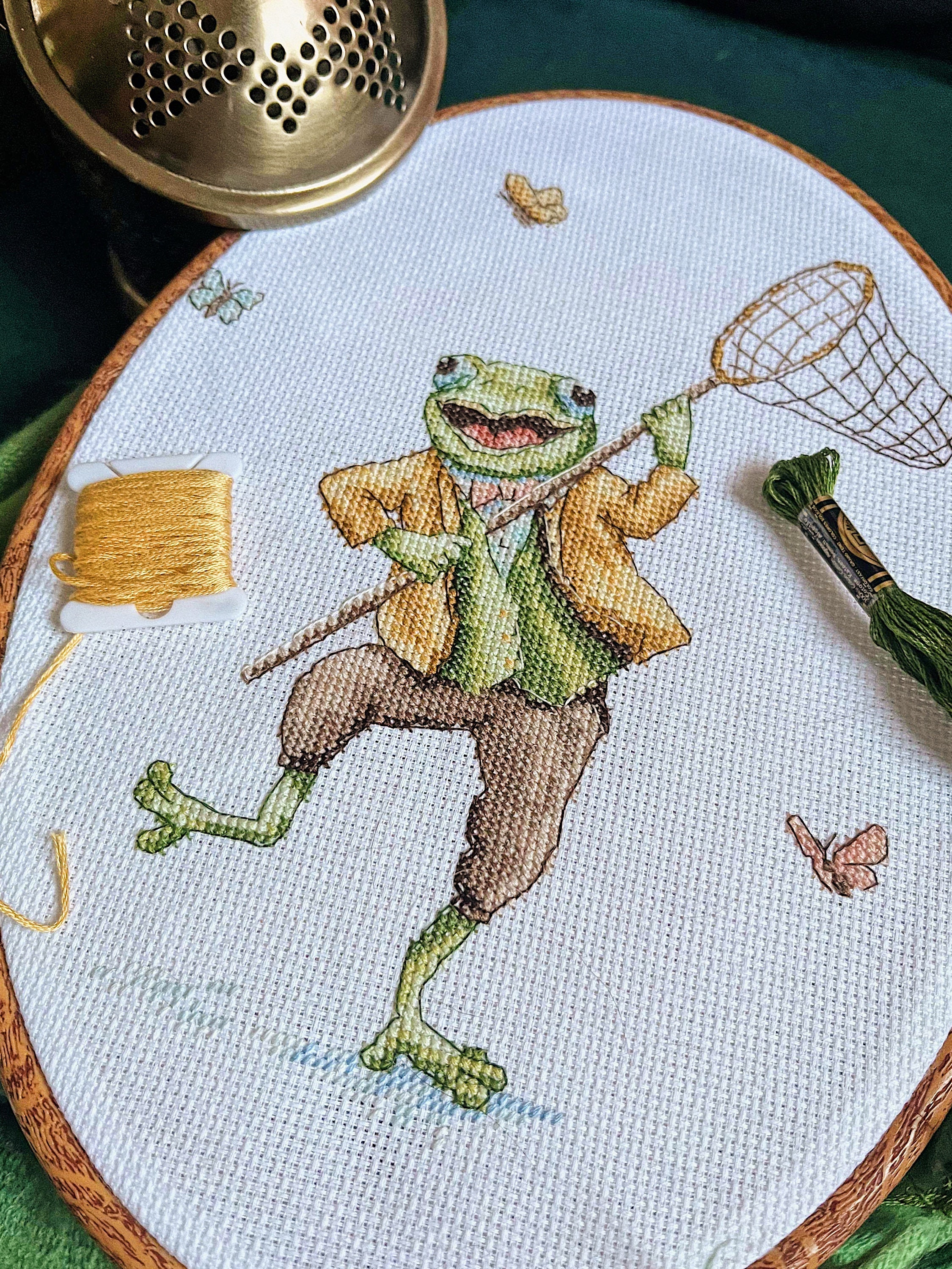 Frog and Butterflies Cross Stitch Pattern Funny Frog in Suit Hunting ...