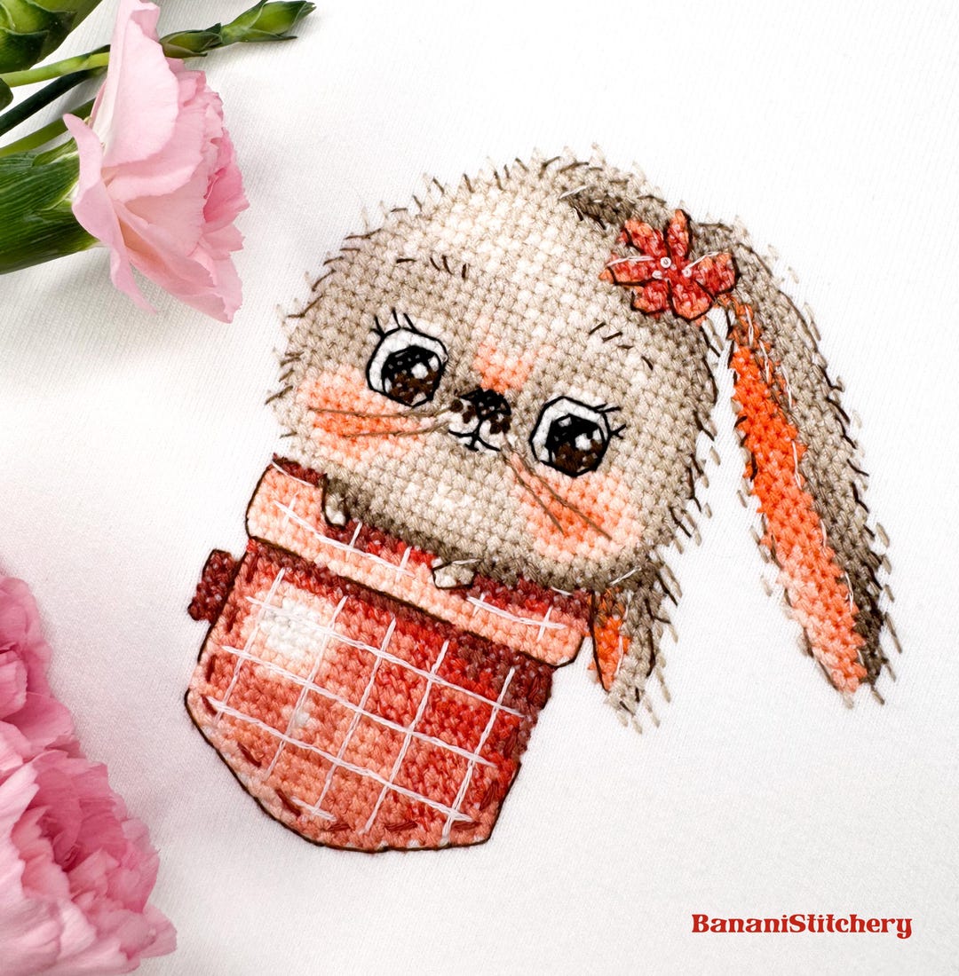 Bunny in Pocket Cross Stitch Pattern | Pocket Rabbit Counted Cross ...