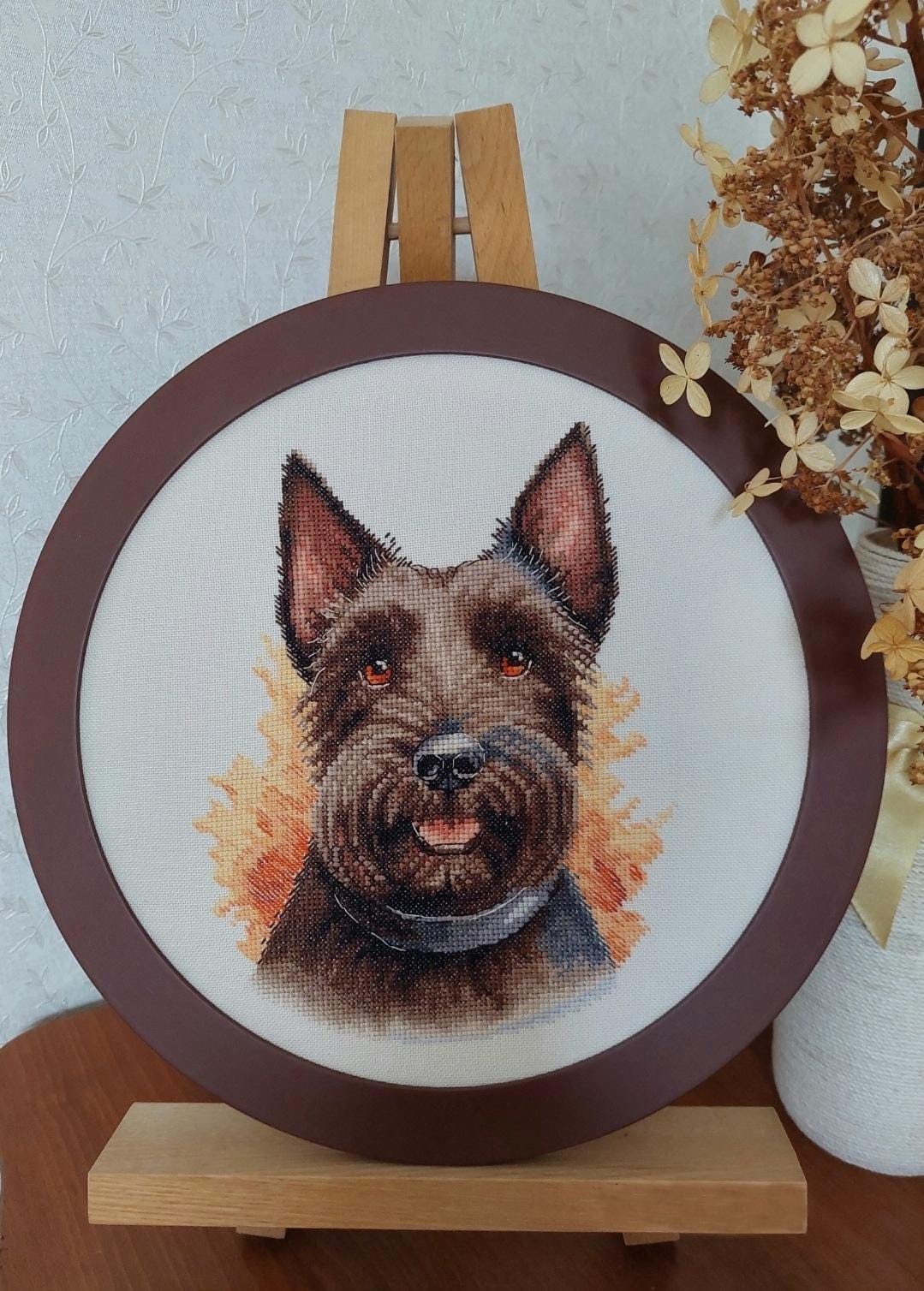 Scottish Terrier Cross Stitch Pattern: Watercolor Dog Portrait (PDF ...