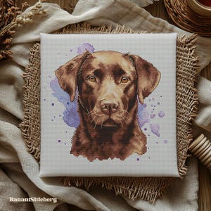 Chocolate Labrador Cross Stitch Pattern | Watercolor Dog Head Portrait ...