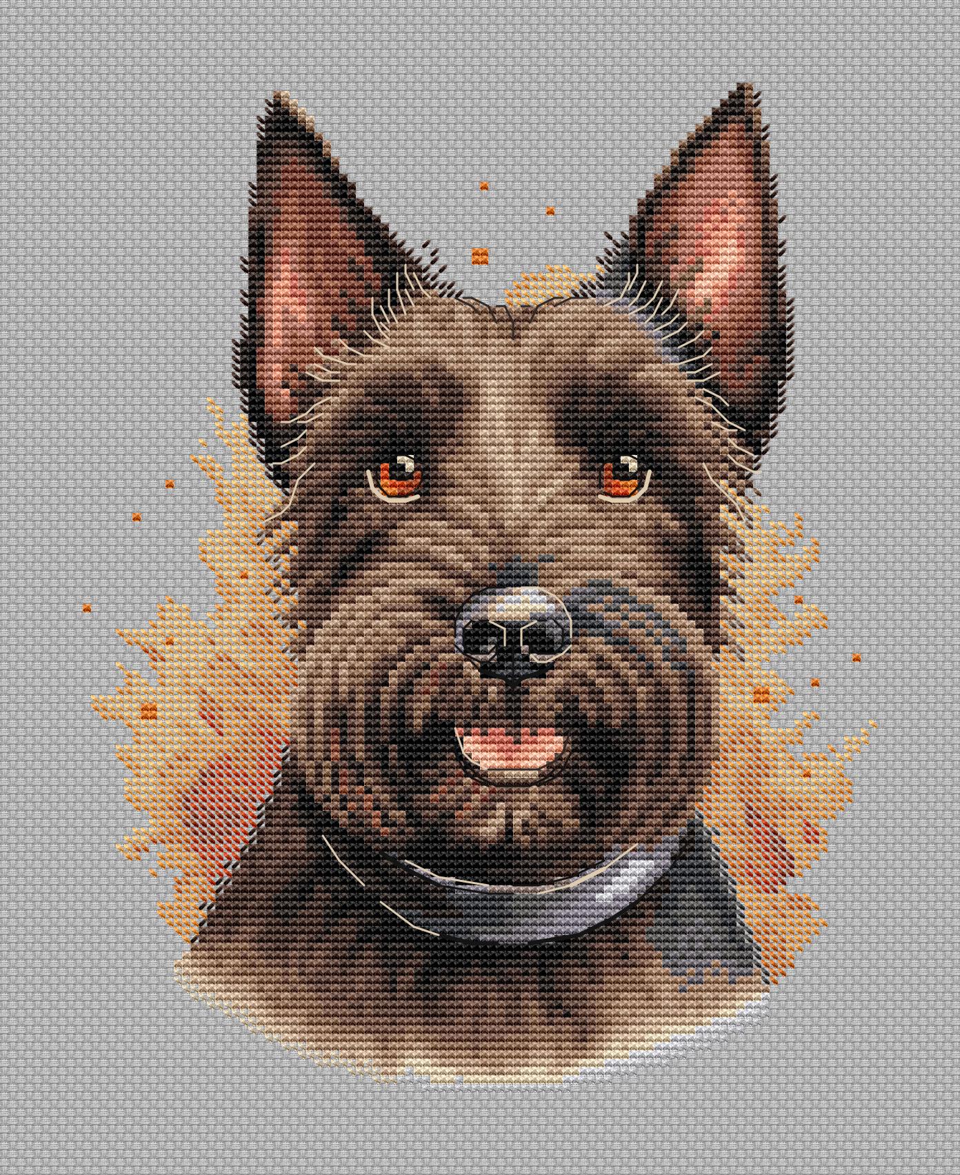 Scottish Terrier Cross Stitch Pattern: Watercolor Dog Portrait (PDF ...