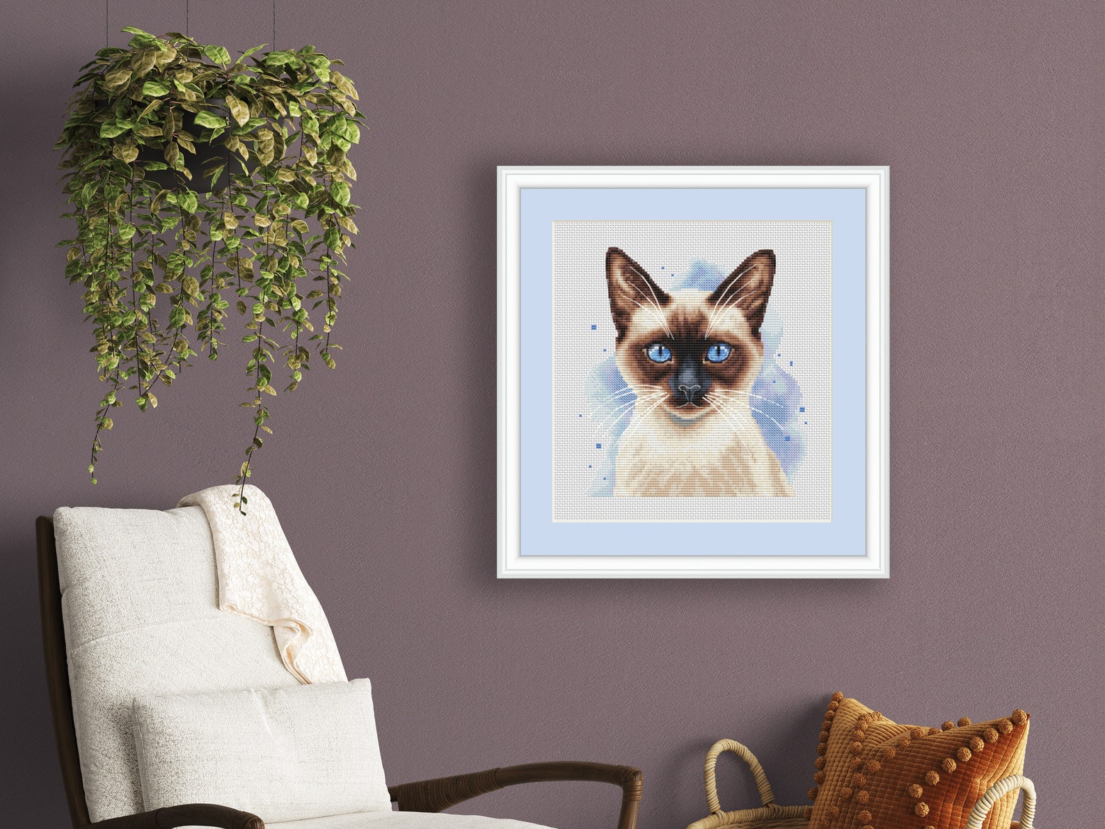 Siamese Cat Cross Stitch Pattern Watercolor Thai Cat Portrait PDF Chart ...