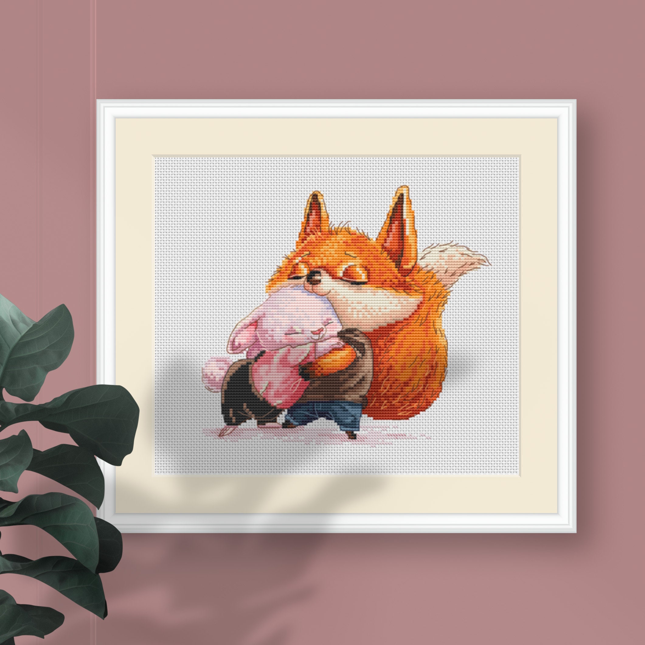 Friendship Fox & Bunny Cross-stitch Pattern Cute Red Fox and White ...