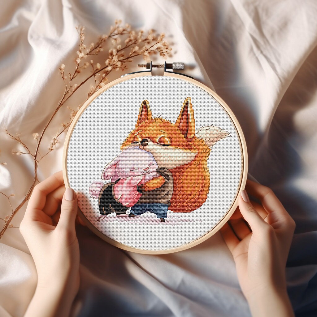 Friendship Fox & Bunny Cross-stitch Pattern Cute Red Fox and White ...