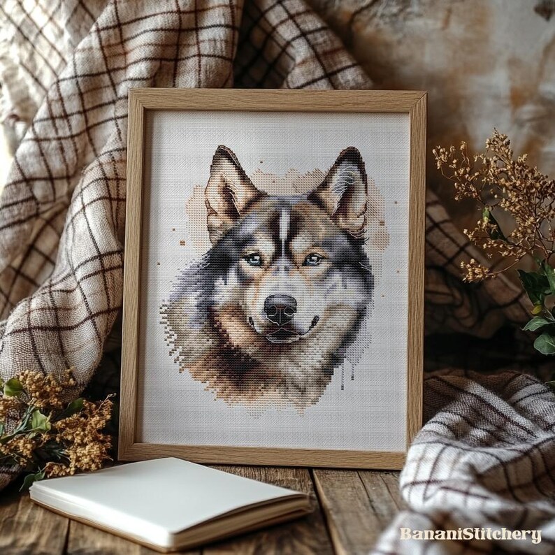 Husky Dog Cross Stitch Pattern Realistic Watercolor Siberian Husky ...