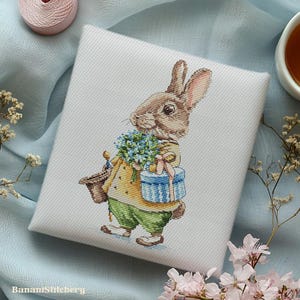 Bunny With Gift Box Cross Stitch Pattern | Easter Bunny With Blue ...
