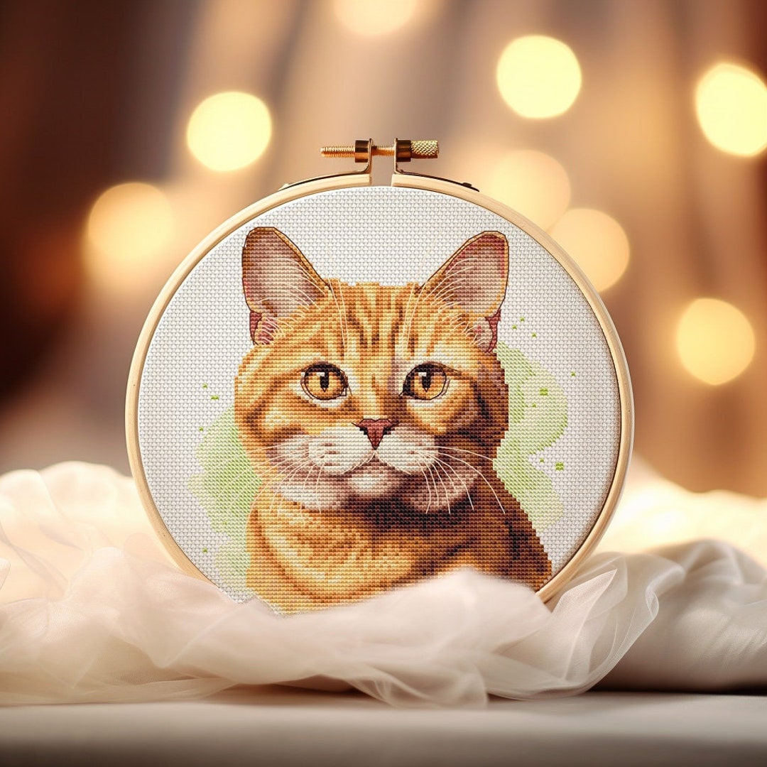 Orange Tabby Cat Cross Stitch Pattern Watercolor Ginger Cat Portrait ...