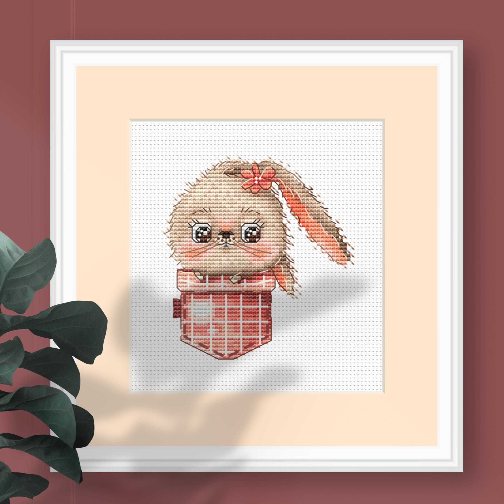 Bunny in Pocket Cross Stitch Pattern | Pocket Rabbit Counted Cross ...