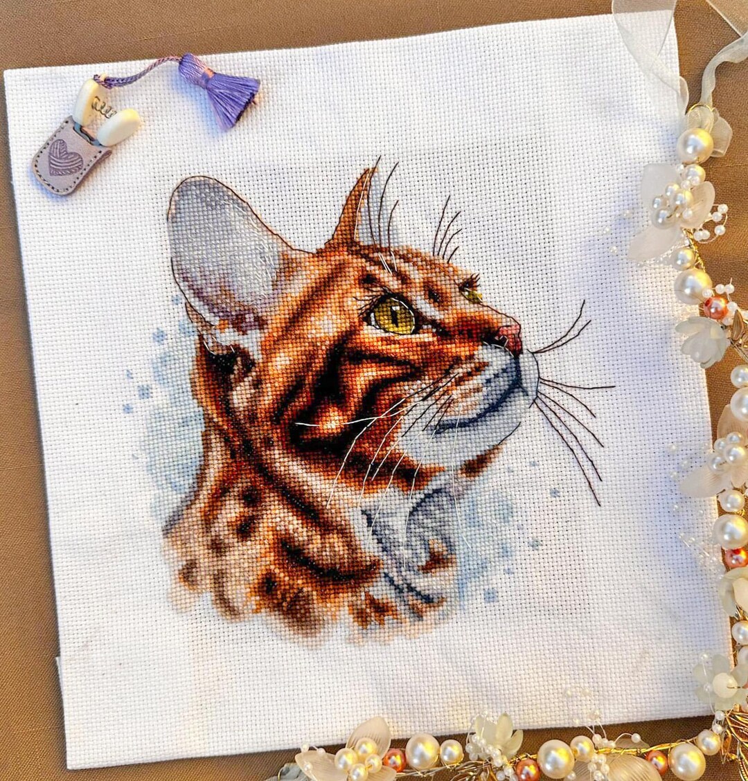 Bengal Cat Portrait Cross Stitch Pattern Watercolor Tabby Cat Realistic ...