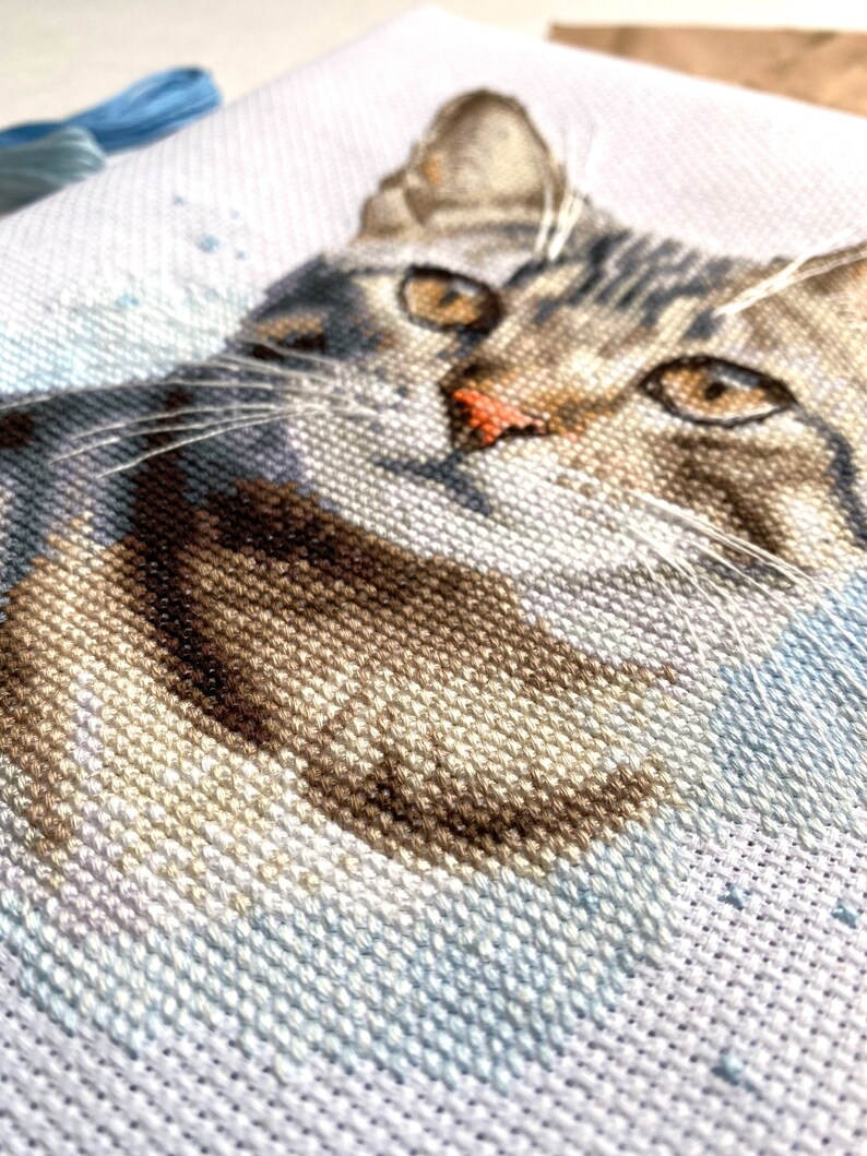 KIT Tabby Cat Portrait Cross Stitch Pattern Kit Grey Domestic Tabby Cat ...