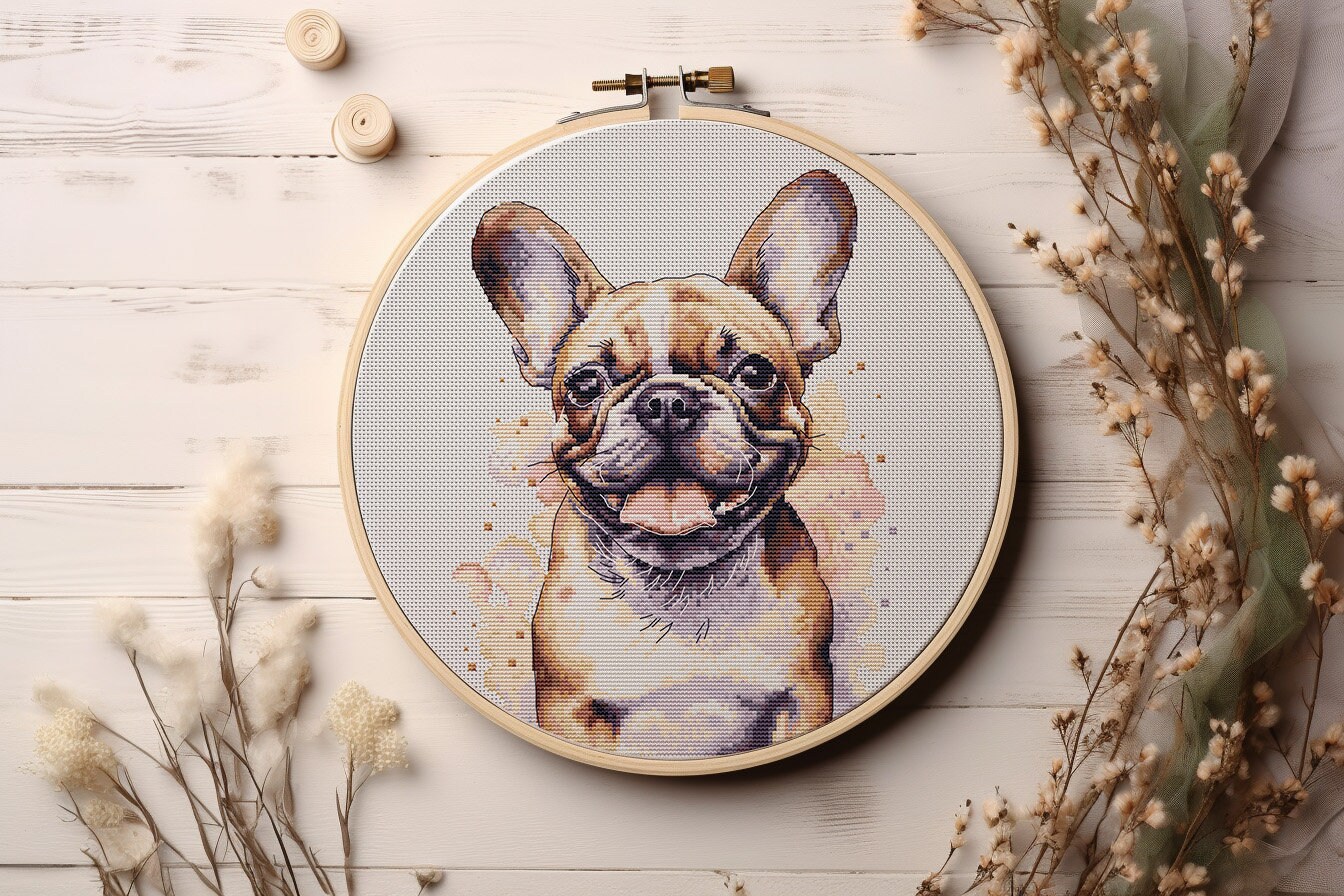 Smiling Bulldog Cross-stitch Pattern Watercolor French Bulldog ...